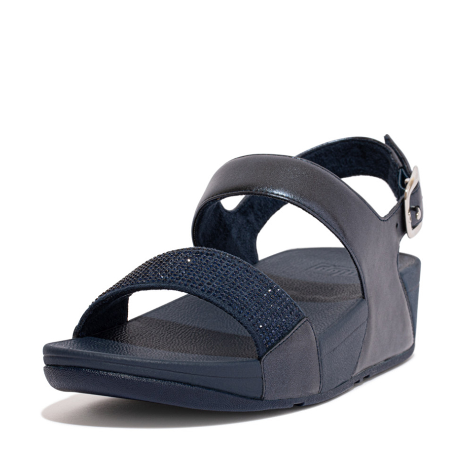 Fitflop Lulu Crystal Navy Two Band Sling Back Leather Sandal ...