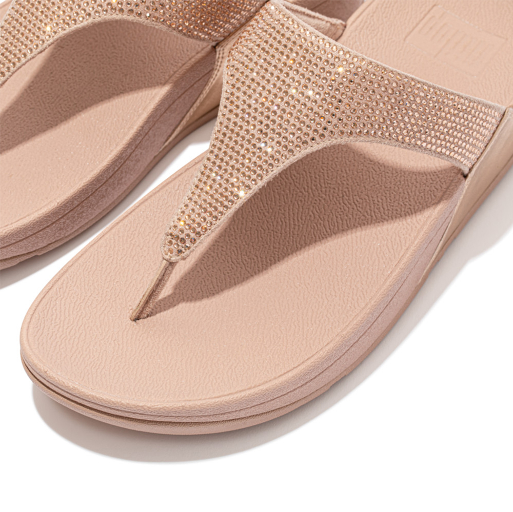 Fitflop Lulu Crystal Toe Leather Thong Slip-On Rose Gold - ChicShoetique