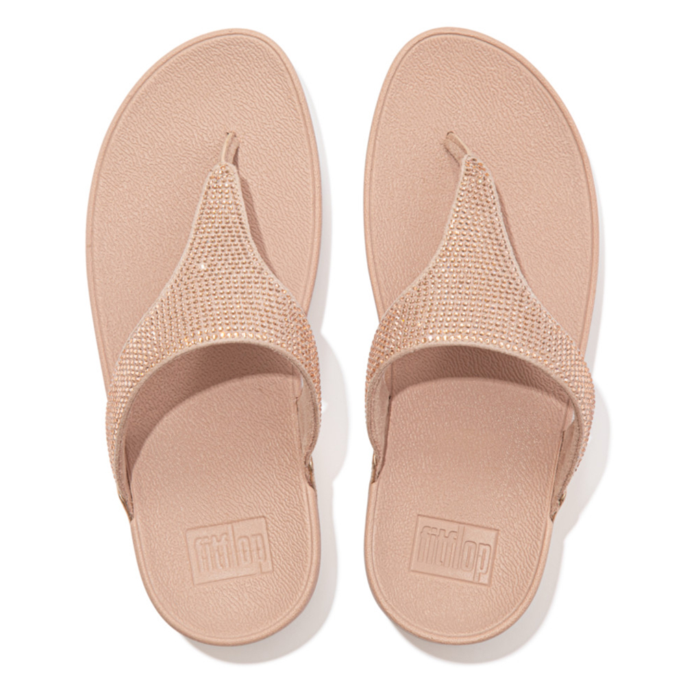 Fitflop Lulu Crystal Toe Leather Thong Slip-On Rose Gold - ChicShoetique