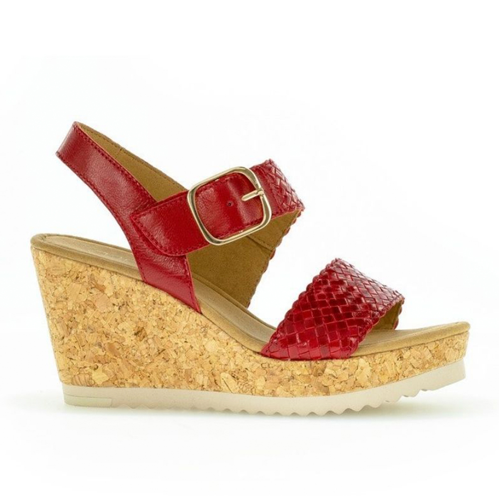Gabor Red Wedge Sandal with Buckle Strap – ChicShoetique