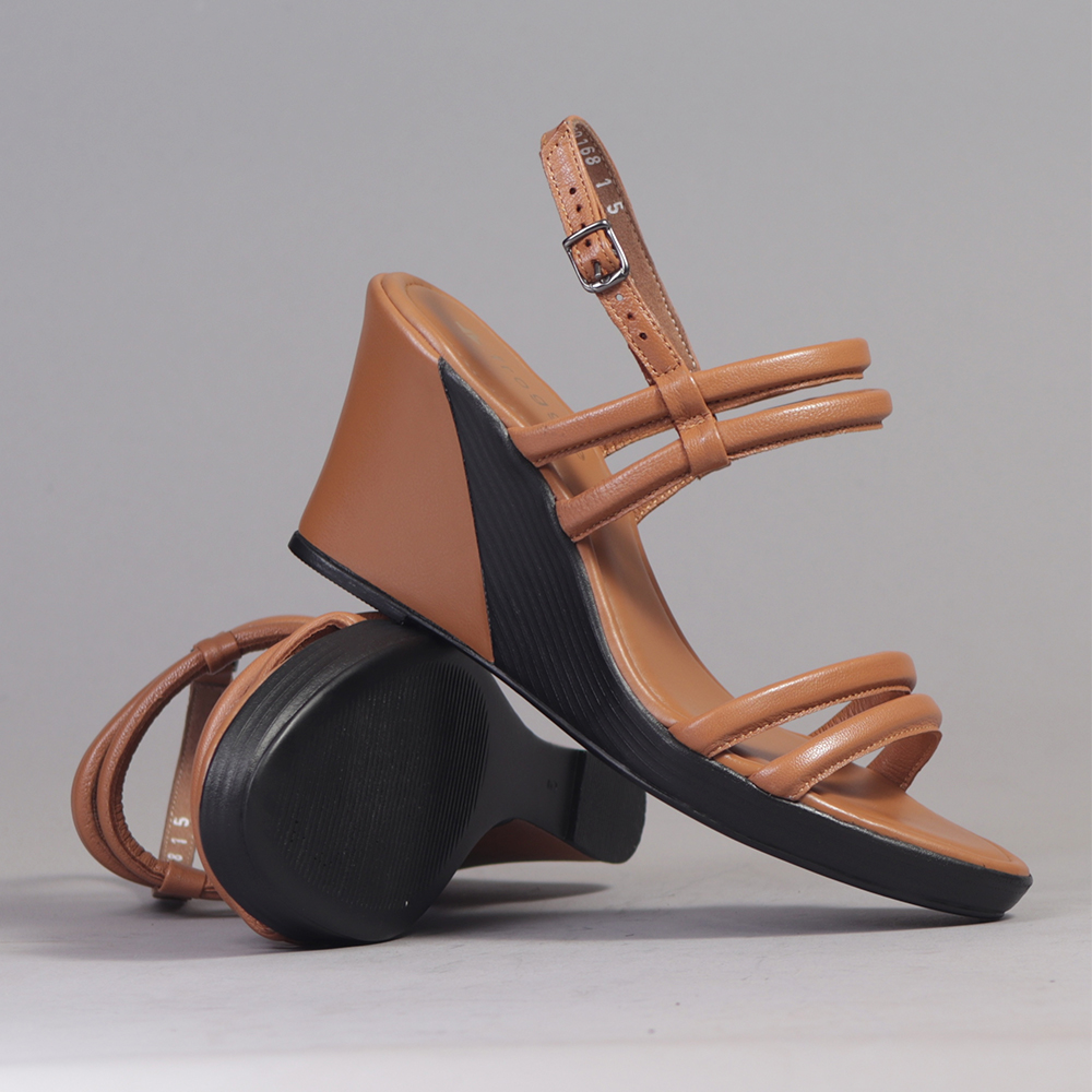 Froggie 12514 3458 Tan Ladies Genuine Leather Padded Slingback Wedge ...